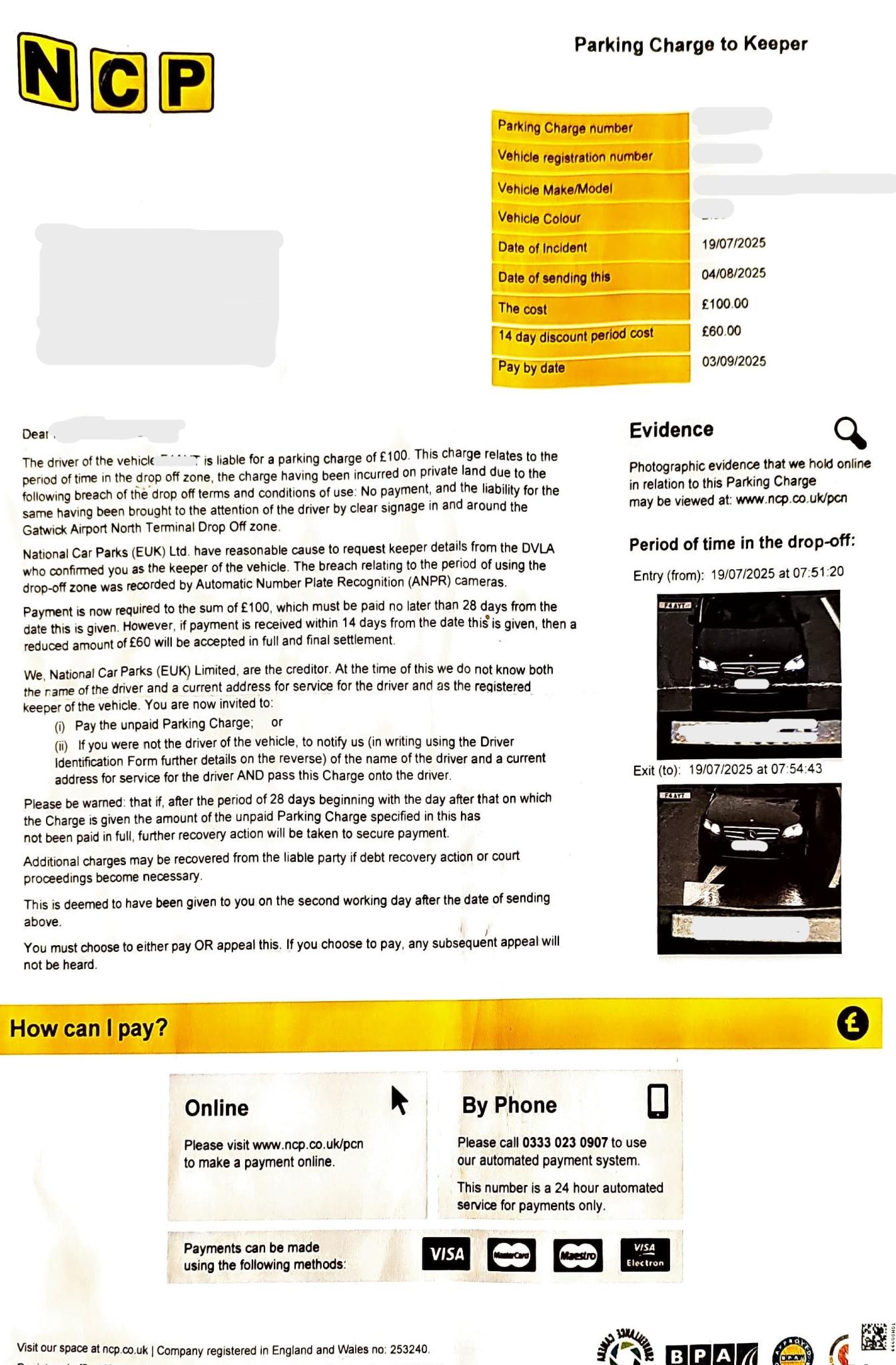 Urgent help-Letter Before Claim-Moorside Legal on Behalf of NCP Gatwick