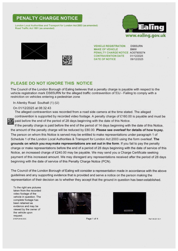 Ealing PCN - 53J restriction on vehicles entering a pedestrian zone ...